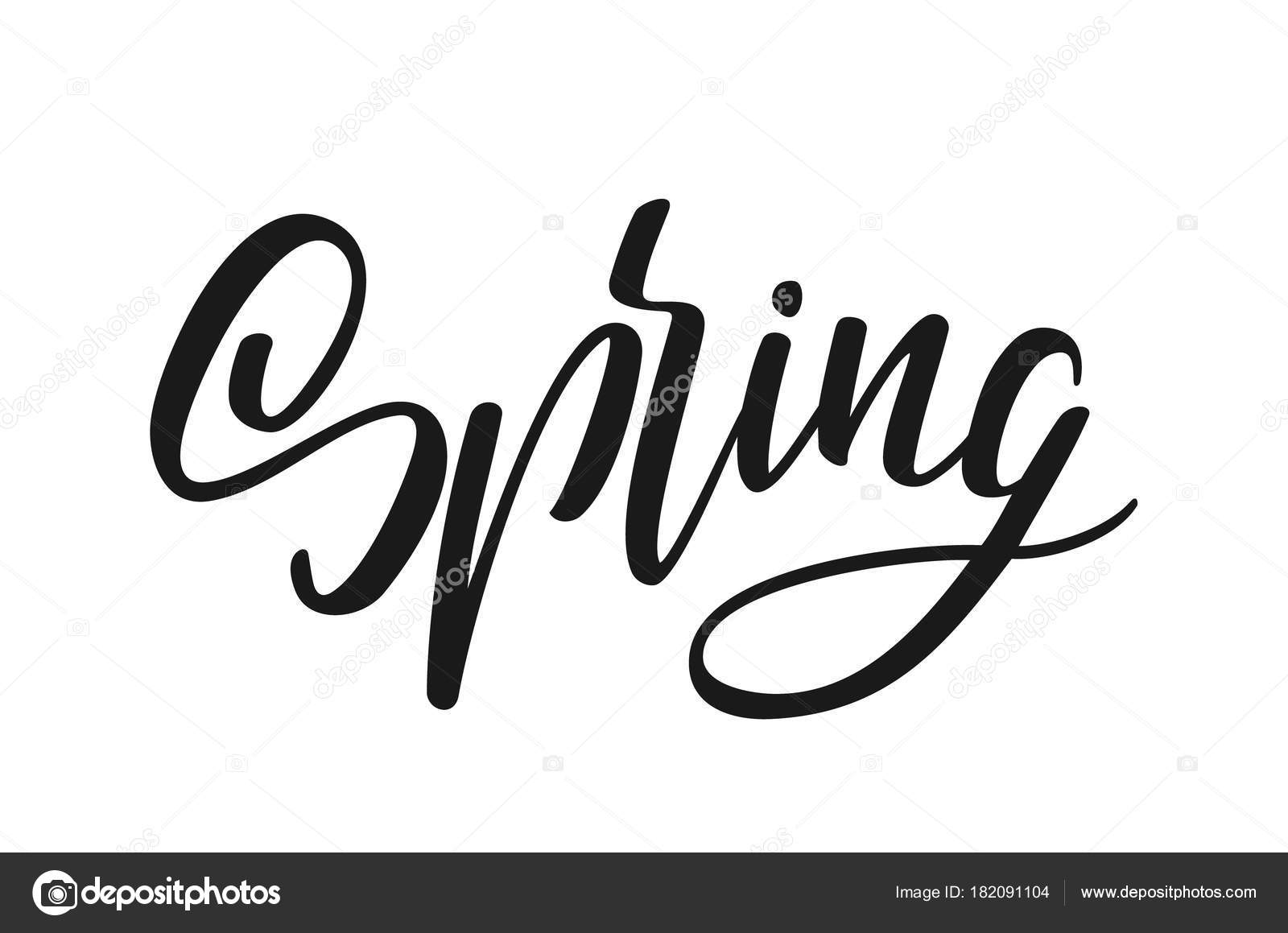 Vector illustration: Handwritten lettering of Spring. Hand drawn modern ...