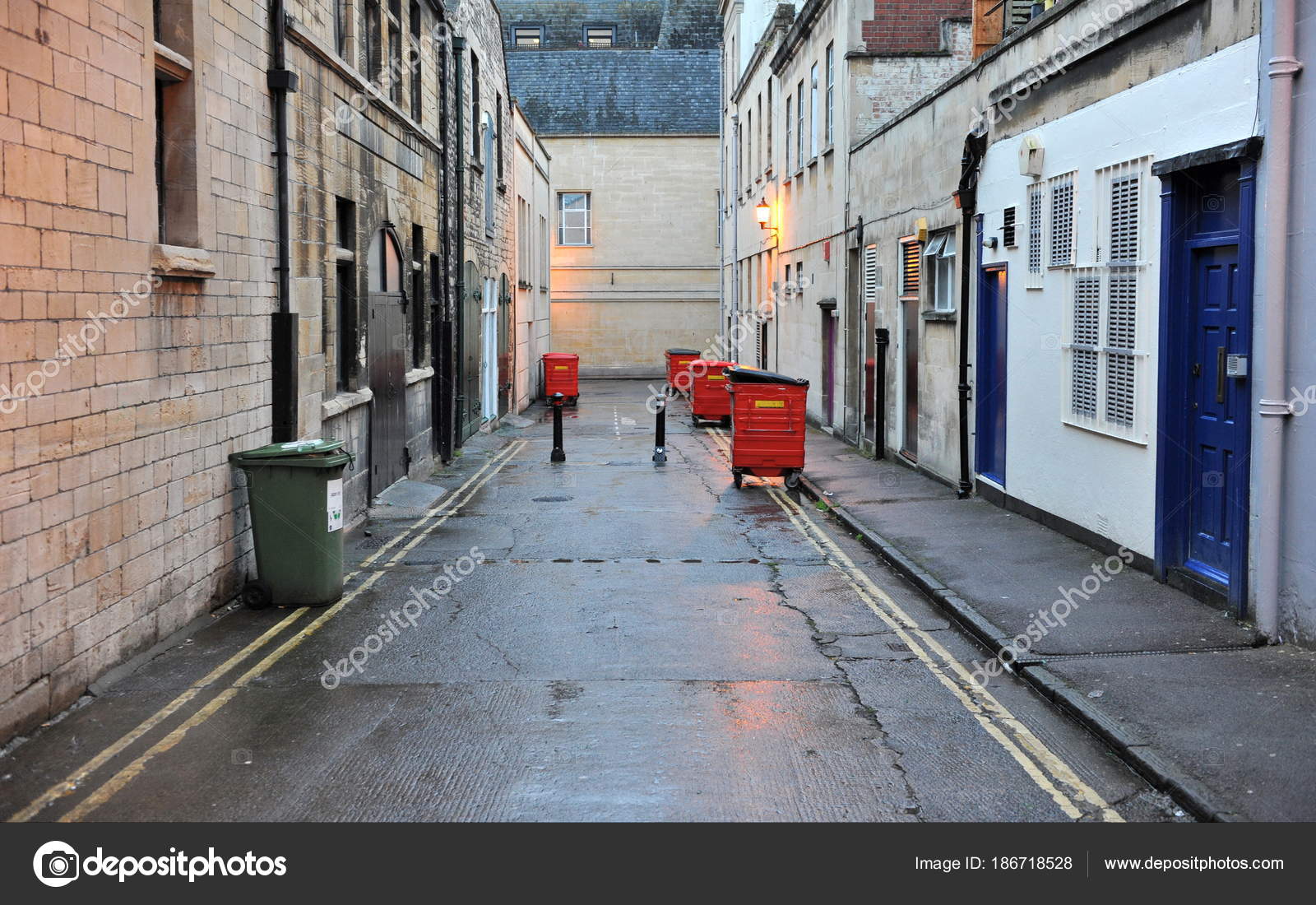 View Long Dark Alley Inner City Seen Rainy Evening Stock Photo by ...