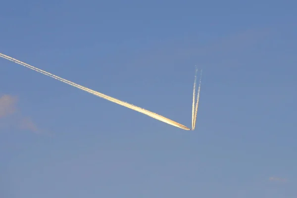 Blue sky with plane track - Stock Image - Everypixel