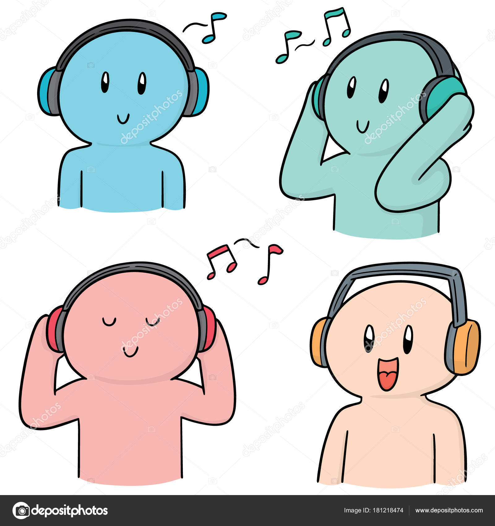 Vector Set People Listening Music Stock Vector by ...