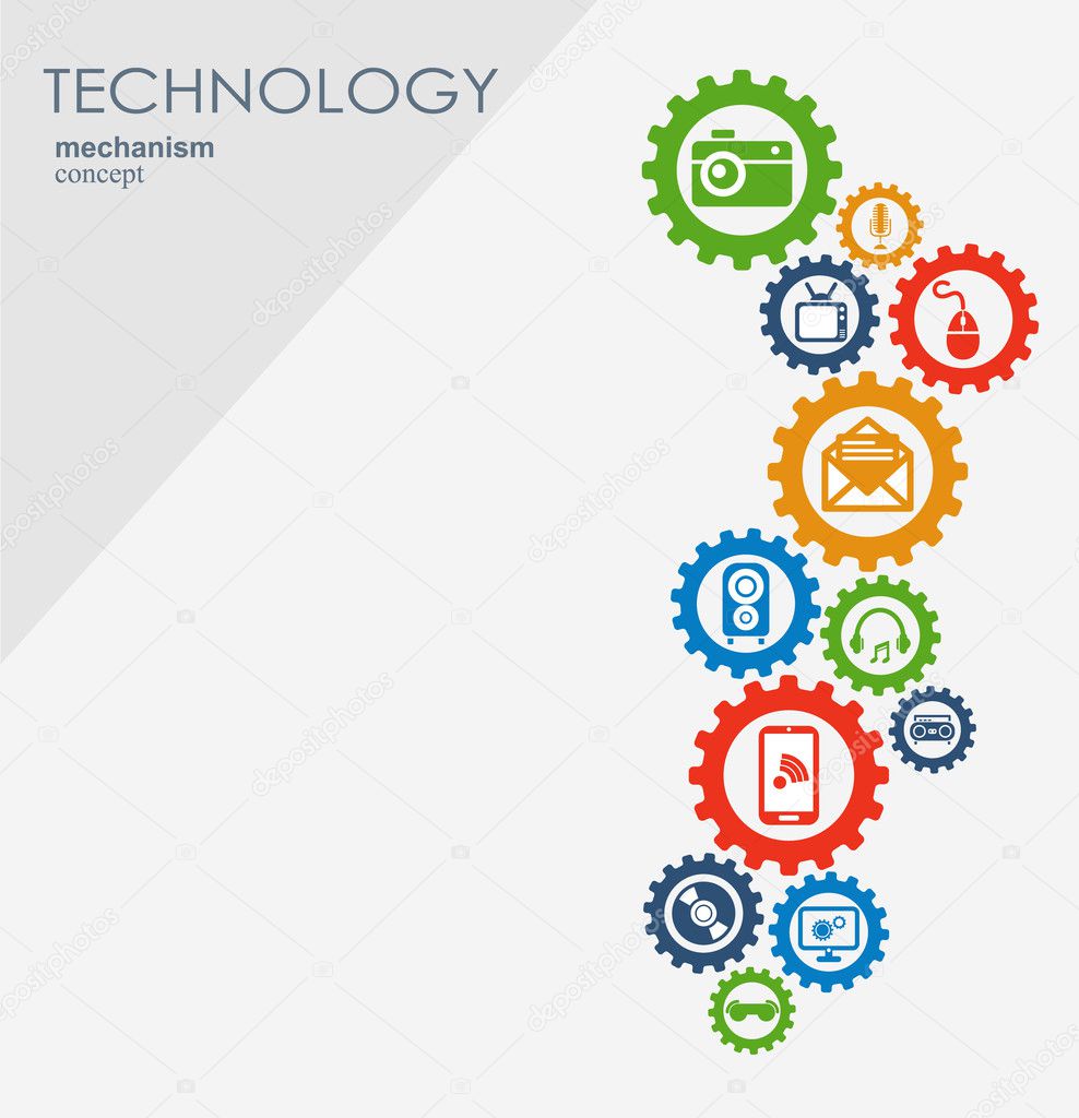 Technology mechanism concept. Abstract background with integrated gears ...