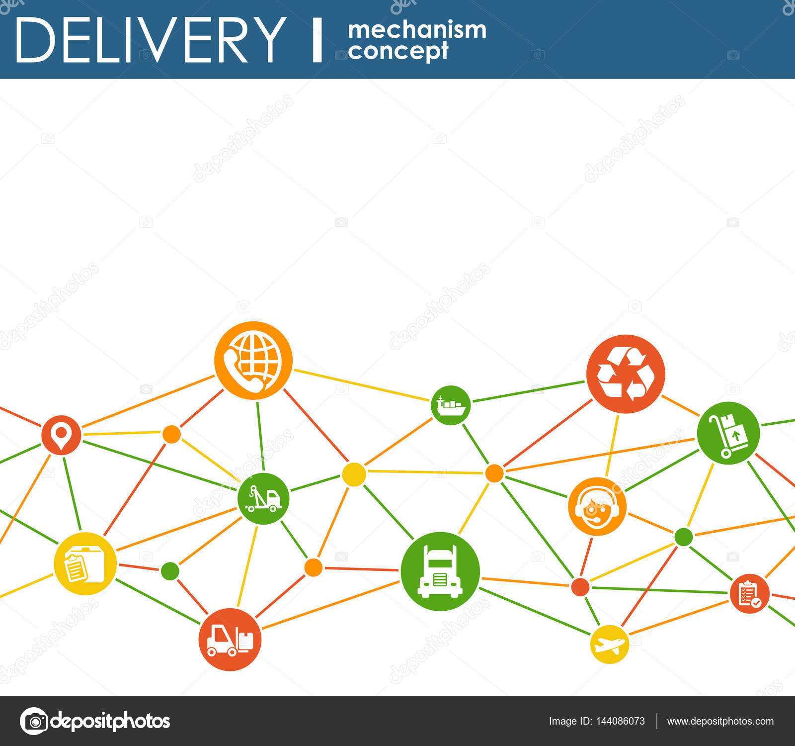 Delivery mechanism concept. Abstract background with connected gears ...