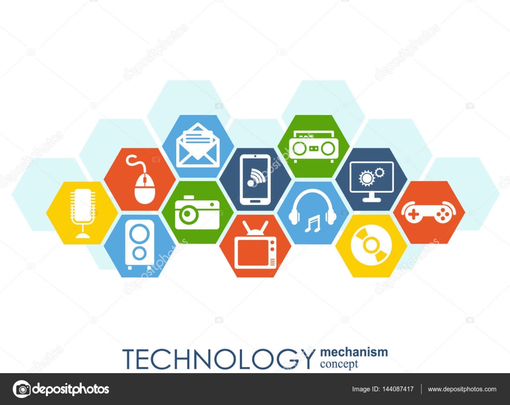 Technology mechanism concept. Abstract background with integrated gears ...
