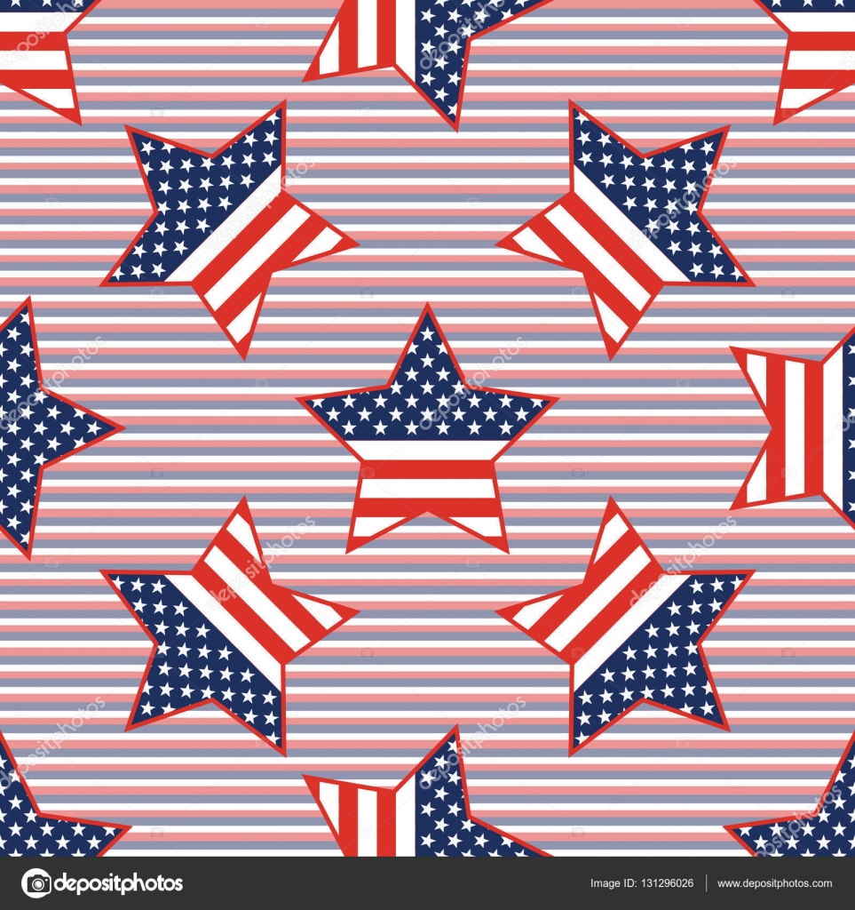 USA patriotic stars seamless pattern on red and blue diagonal stripes ...