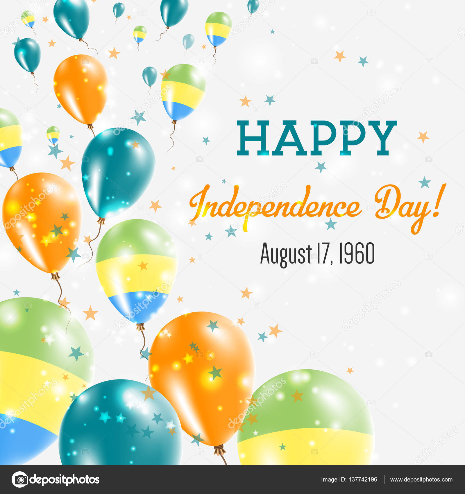 Gabon Independence Day Greeting Card Flying Balloons in Gabon National ...