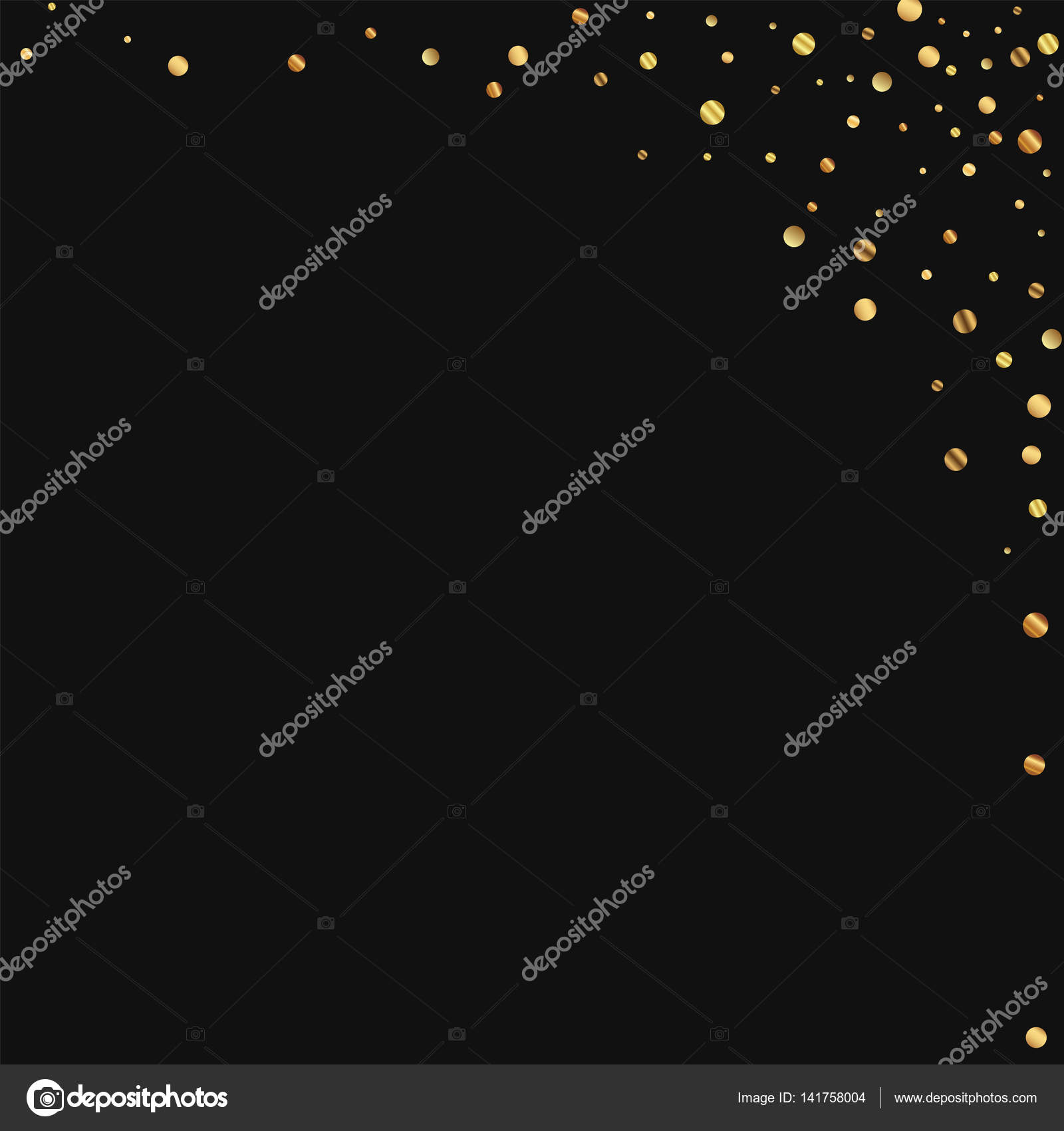 Sparse gold confetti Abstract right top corner on black background ...