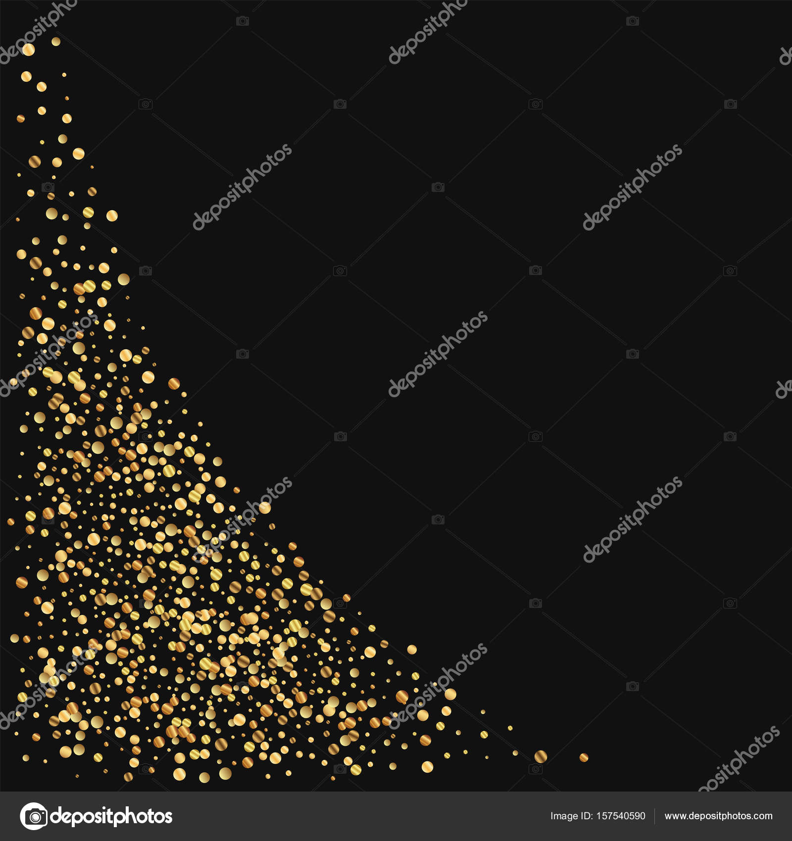 Gold confetti Bottom left corner on black background Vector ...