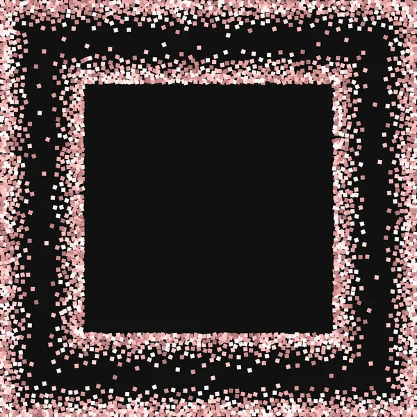 Pink gold glitter Square chaotic frame with pink gold glitter on black ...