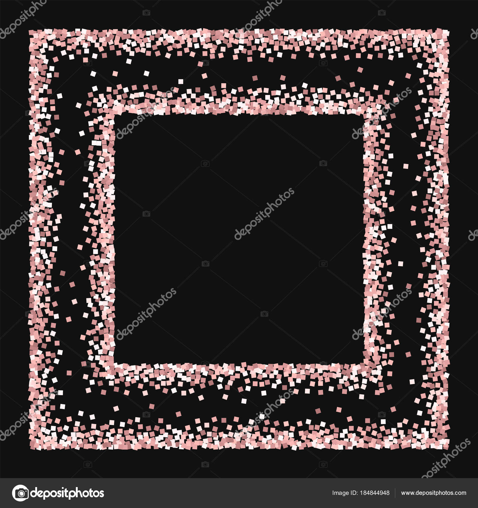 Pink gold glitter Square chaotic frame with pink gold glitter on black ...