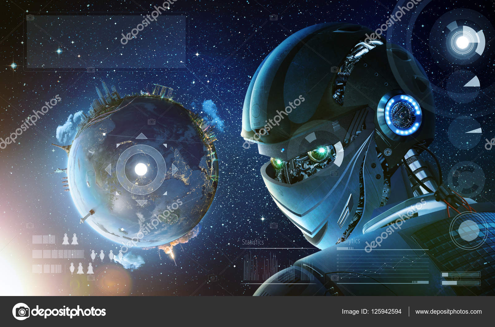 Robot with planet Earth background Stock Photo by ©jamesteohart 125942594