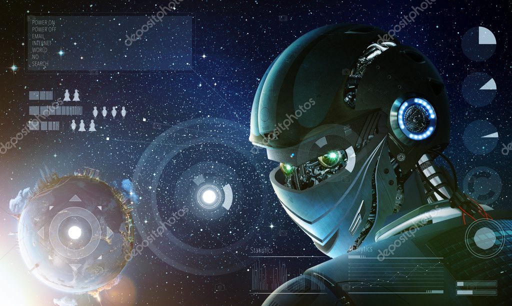 Robot with planet Earth background — Stock Photo © jamesteohart #125943638