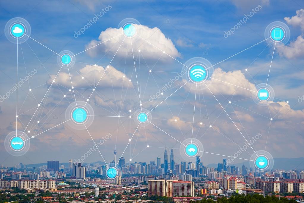 Smart city and wireless communication concept — Stock Photo ...