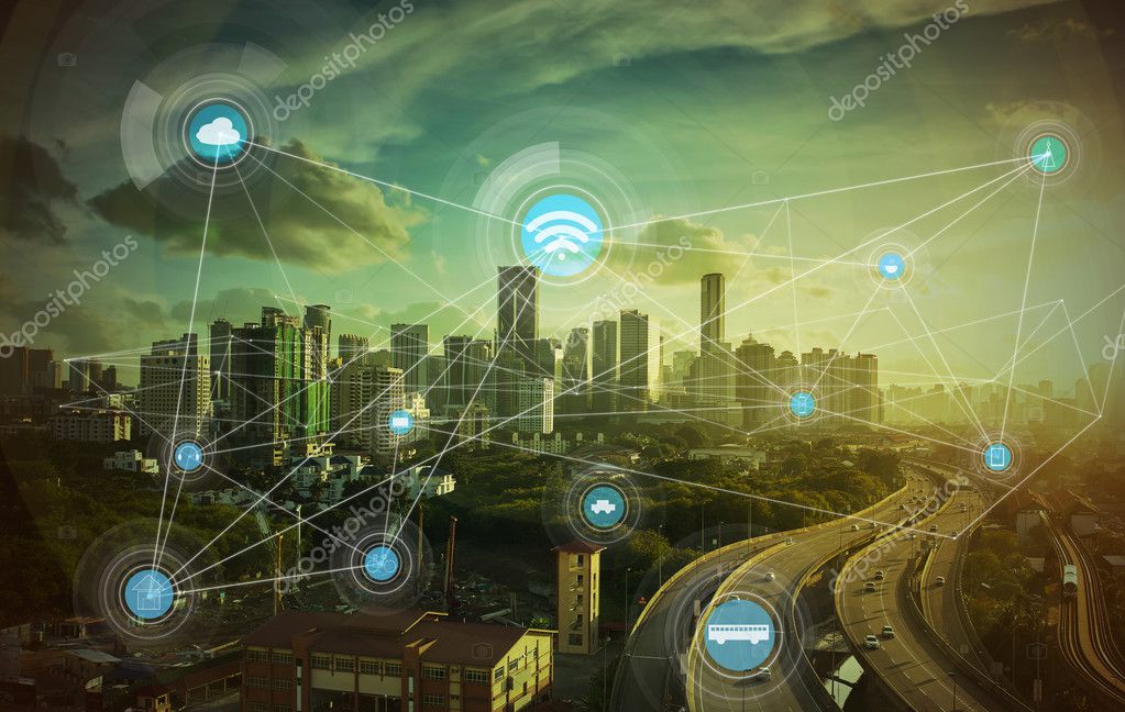 Smart city and wireless communication concept — Stock Photo ...