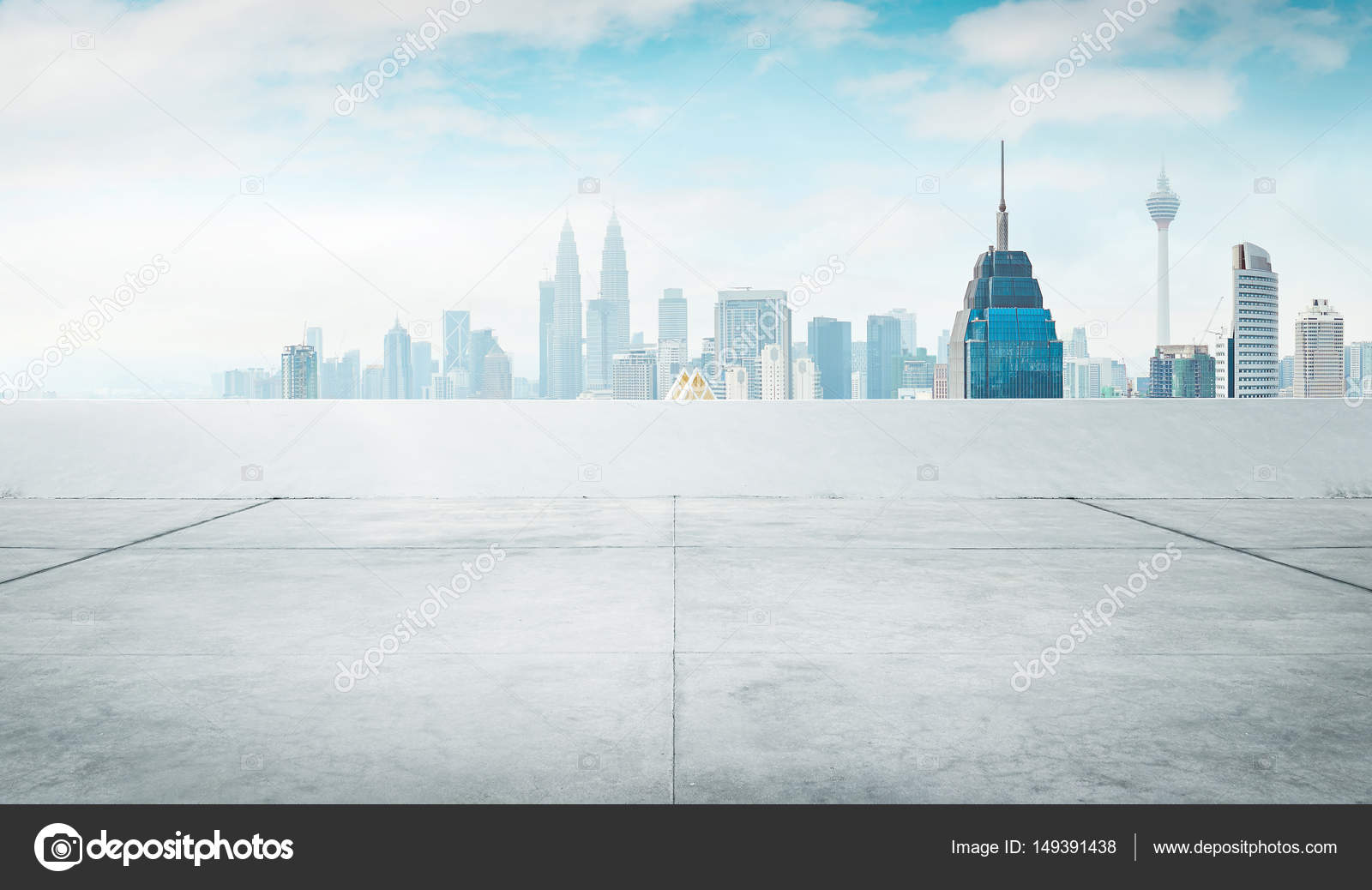 Empty roof top with modern city Stock Photo by ©jamesteohart 149391438