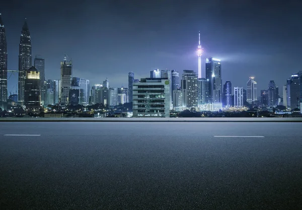 Side View Asphalt Road Snight Scene Modern City — Stock Photo ...