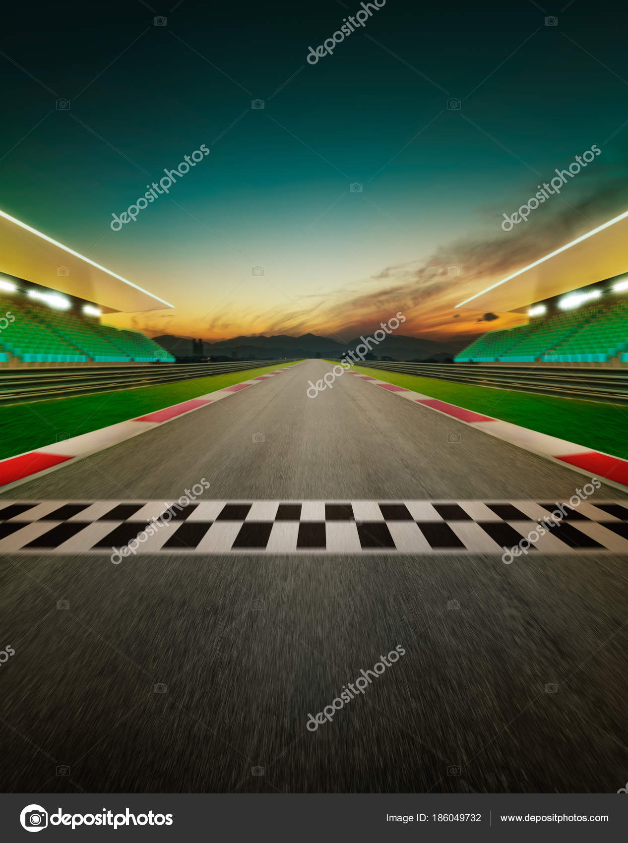Motion Blurred Racetrack Start Line Night Scene Vertical Poster Format ...