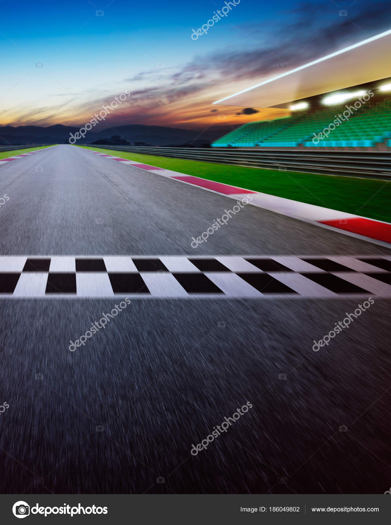 Motion Blurred Racetrack Start Line Night Scene Vertical Poster Format ...
