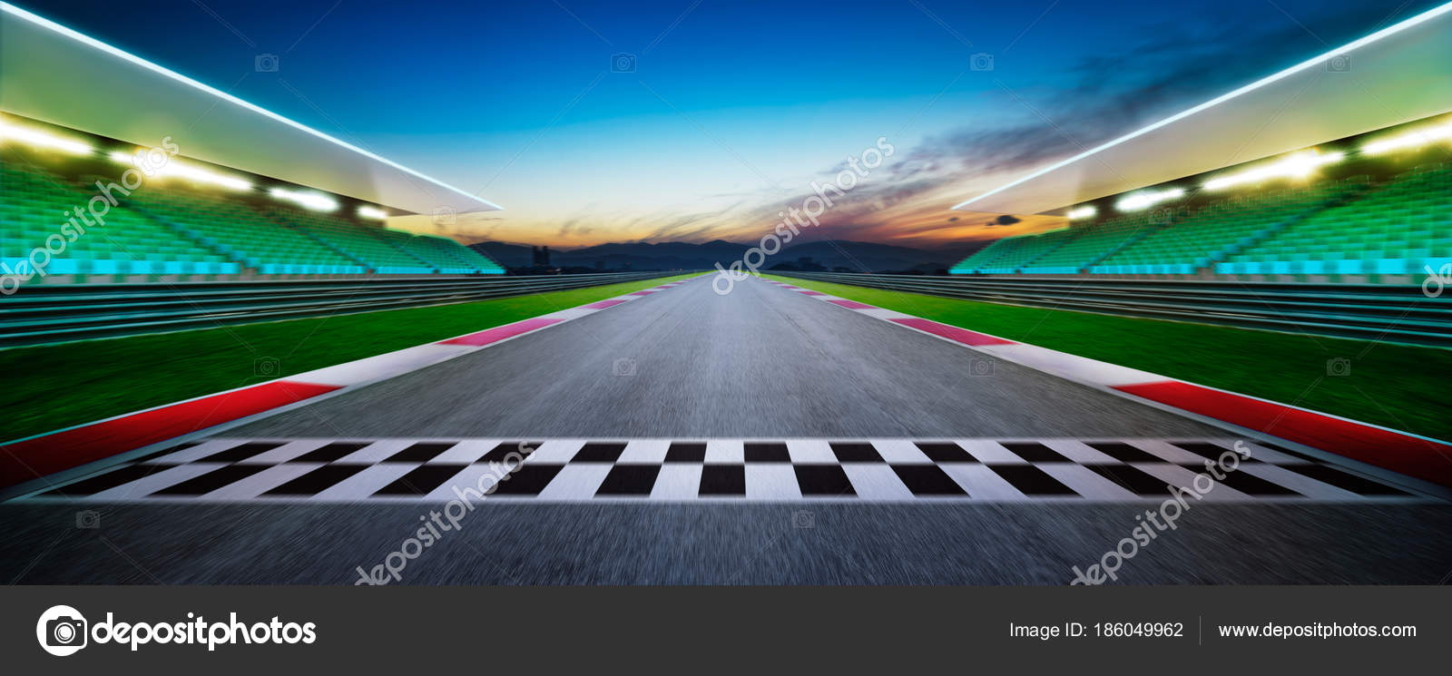 Motion Blurred Racetrack Start Line Horizontal Format Night Scene Stock ...