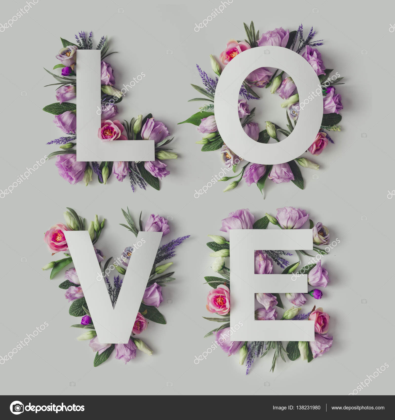 Creative layout with flowers and Word LOVE — Stock Photo © Zamurovic ...