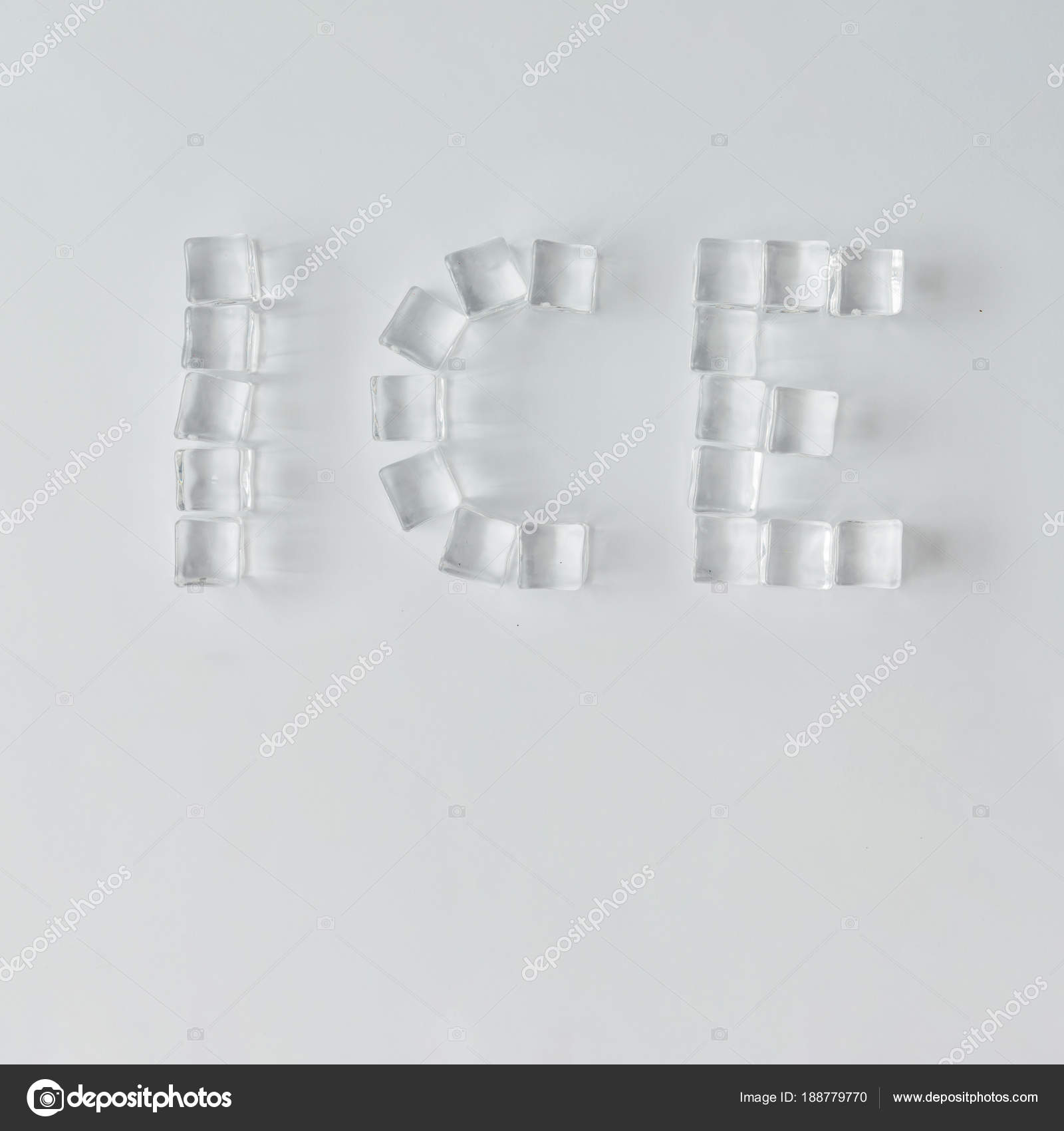 Word Ice Made Ice Cubes Bright Background Copy Space Flat Stock Photo ...