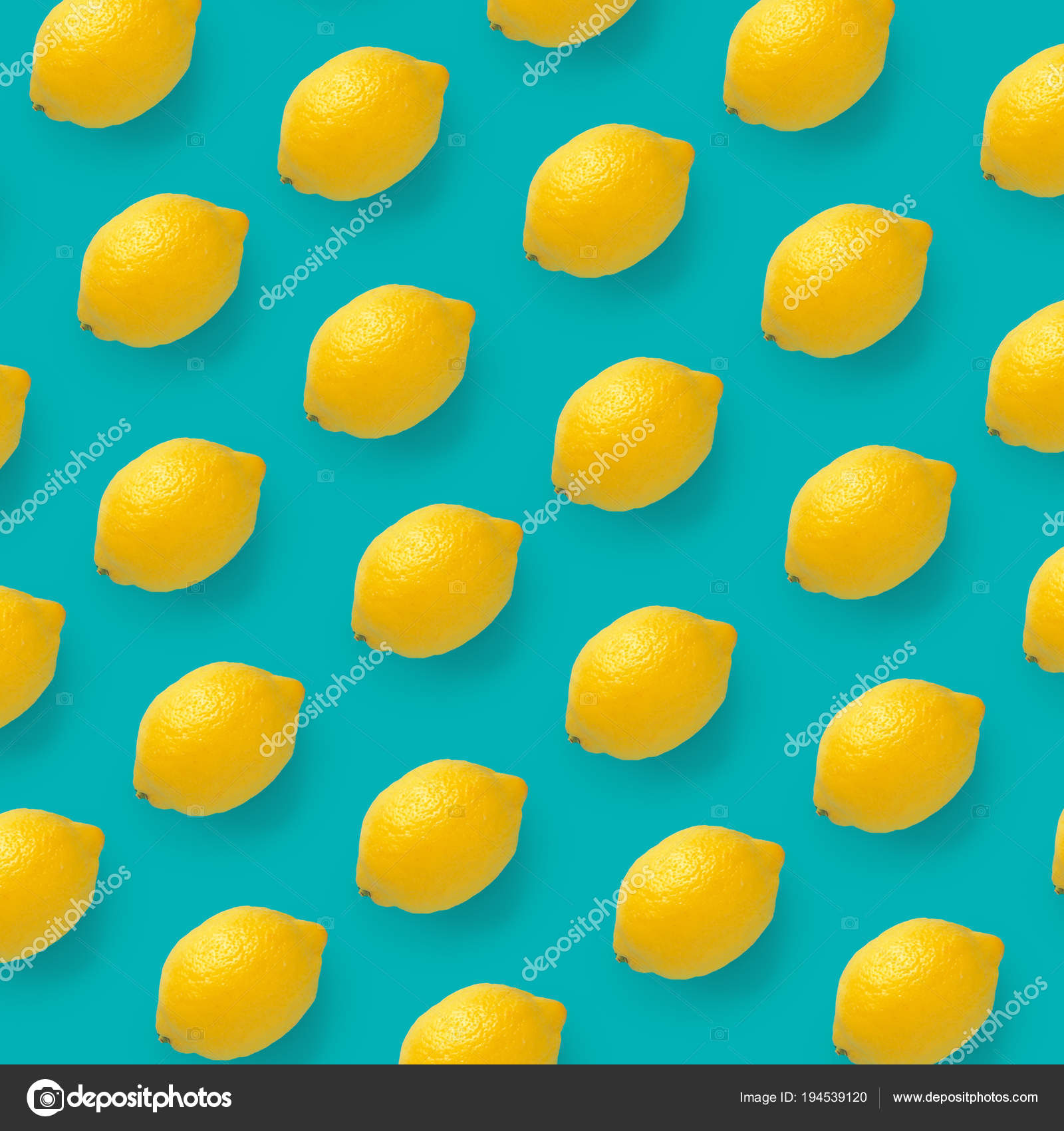 Lemon Pattern Pastel Blue Background Minimal Summer Concept Flat Lay ...