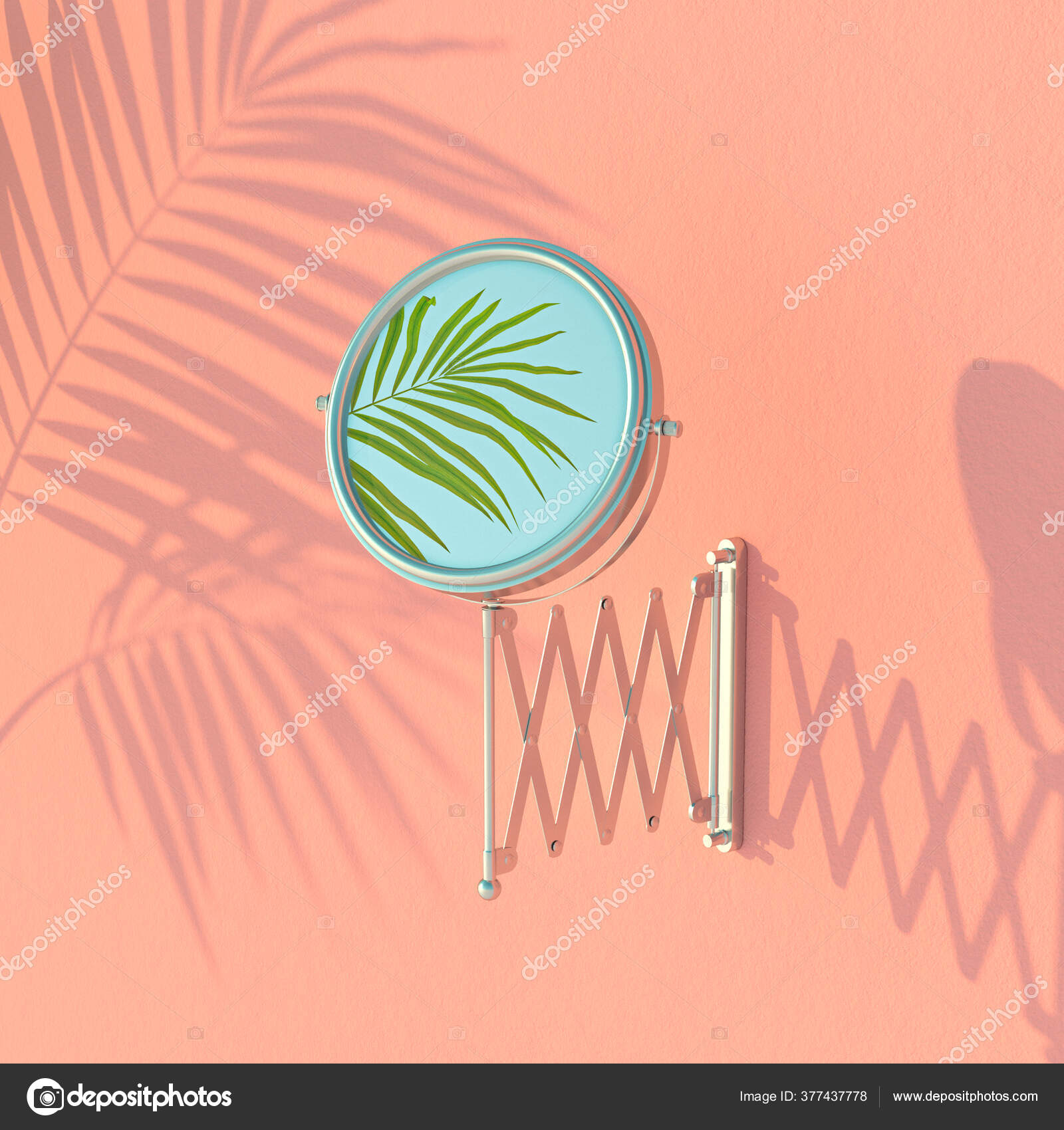 Creative Summer Layout Made Pink Wall Mirror Palm Leaves Pastel — Stock ...