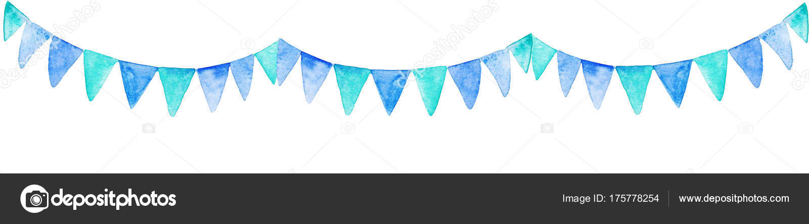 Watercolor blue party flags banner. For design, print or background ...
