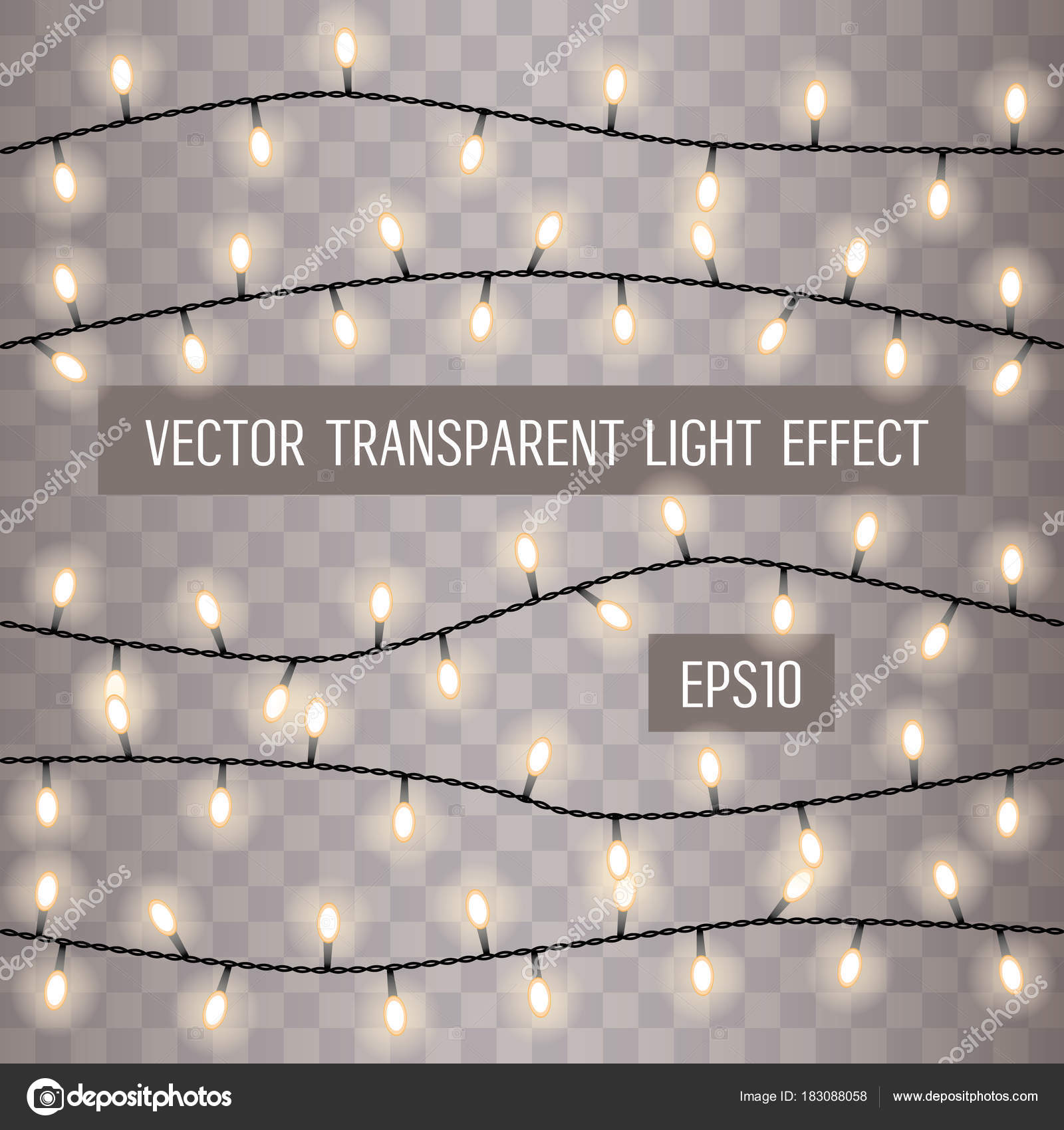 Set of overlapping, glowing string lights on a transparent background ...