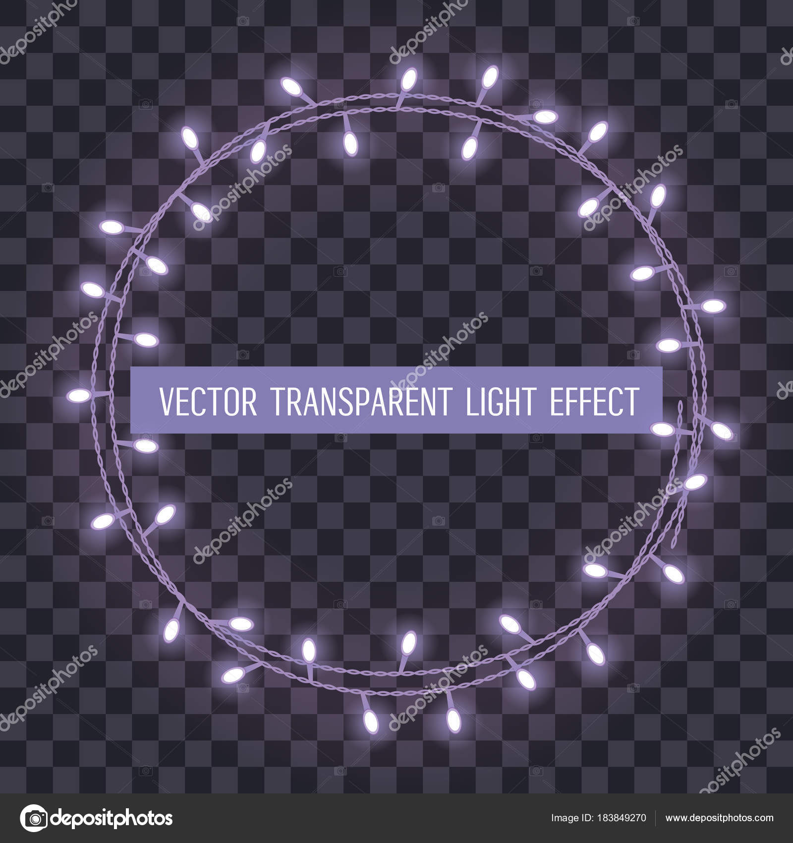 Round frame of overlapping, glowing string lights on a transparent ...