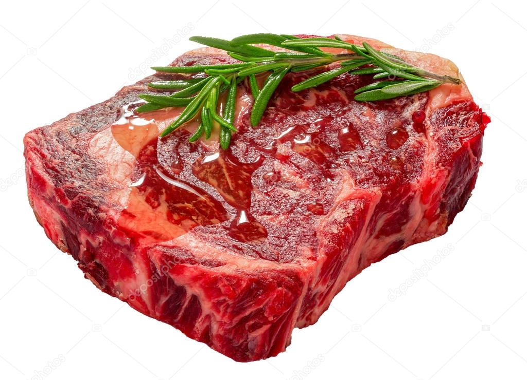 Raw beef rib eye fresh meat steak isolated on white — Stock Photo ...
