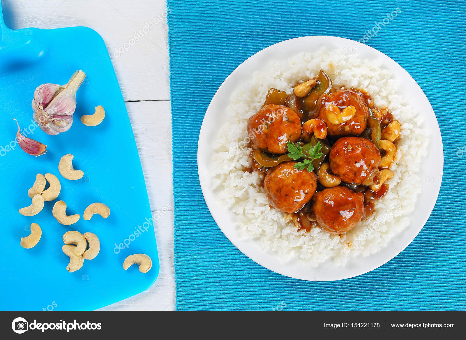 Basmati rice with Chicken or turkey meatballs — Stock Photo ...