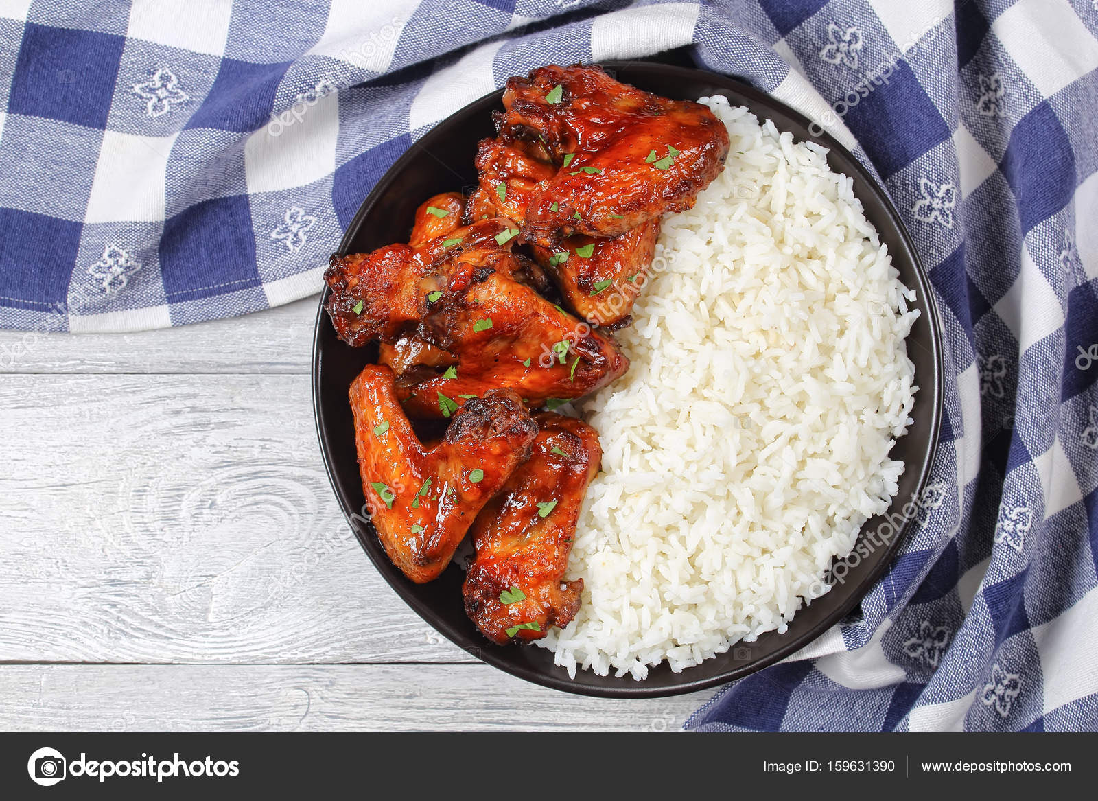 Rice with delicious glazed chicken wings Stock Photo by ©myviewpoint ...