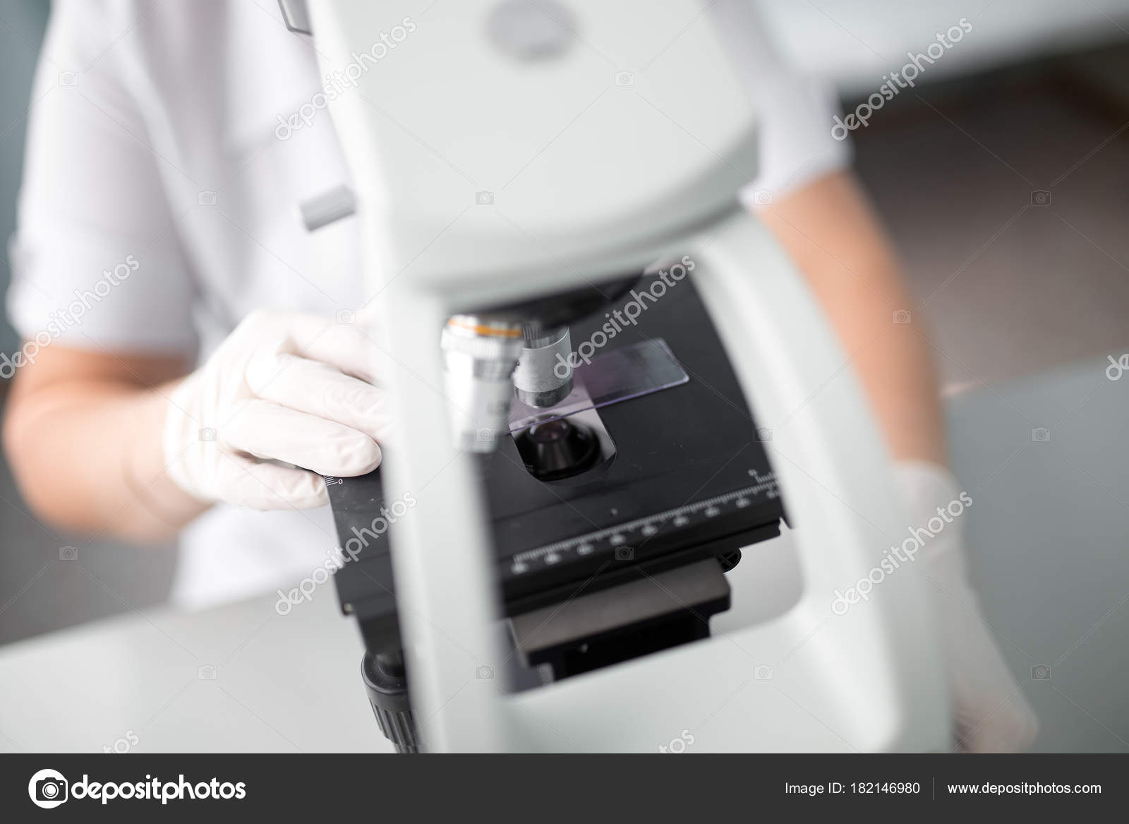 Close Scientist Hand Microscope Examining Sample Laboratory — Stock ...