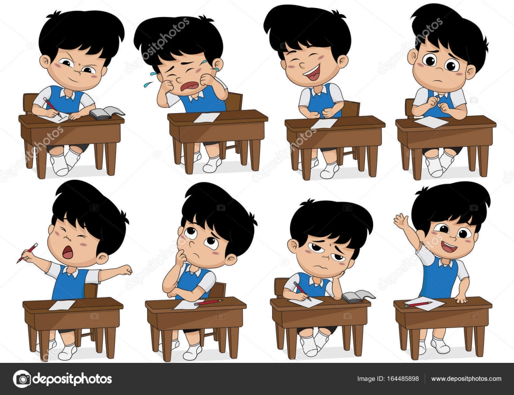 Cartoon Boy Thinking In Class