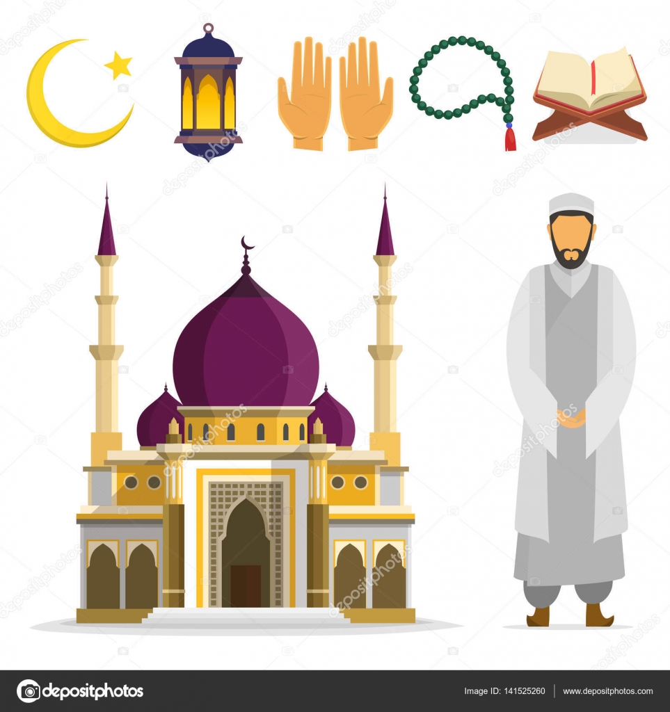 Conjunto de símbolos religiosos islámicos . vector, gráfico vectorial ...