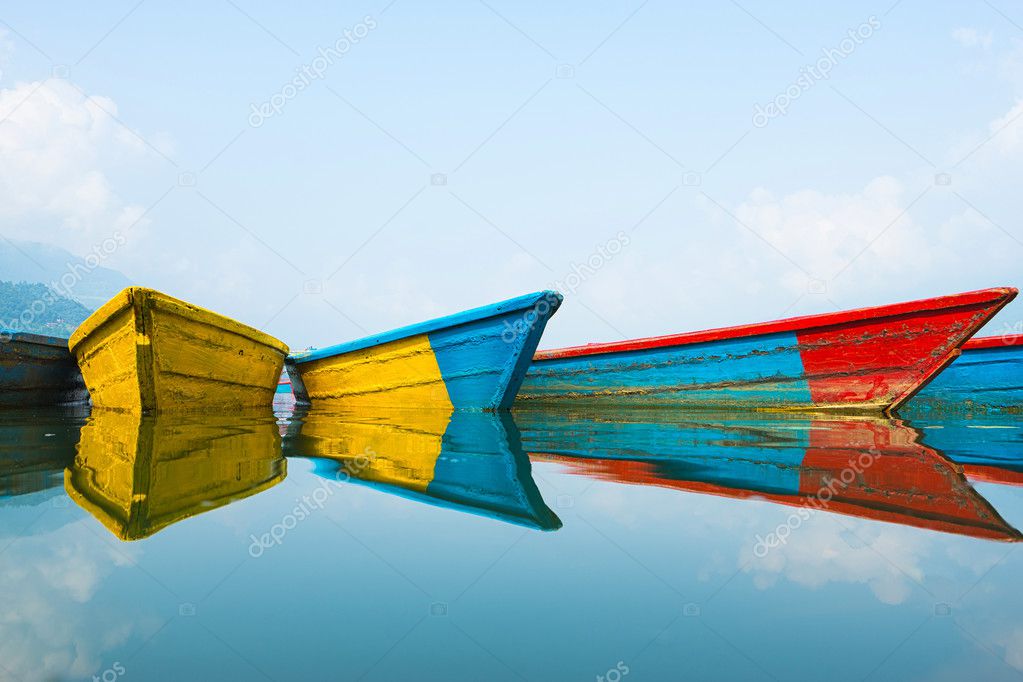 Colorful boats with they reflection — Stock Photo © upslim #128055292