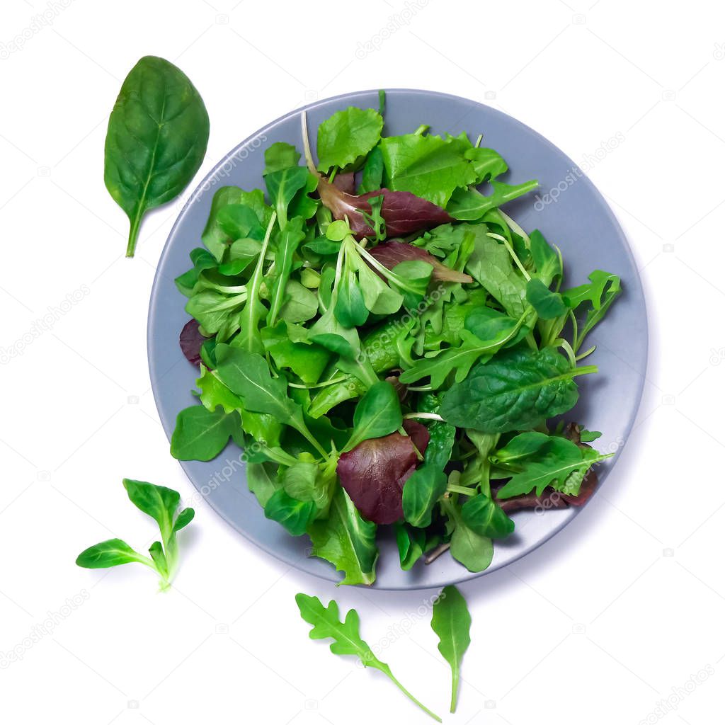 Ensalada mixta verde fresca con espinacas, rúcula, romana y lechuga ...