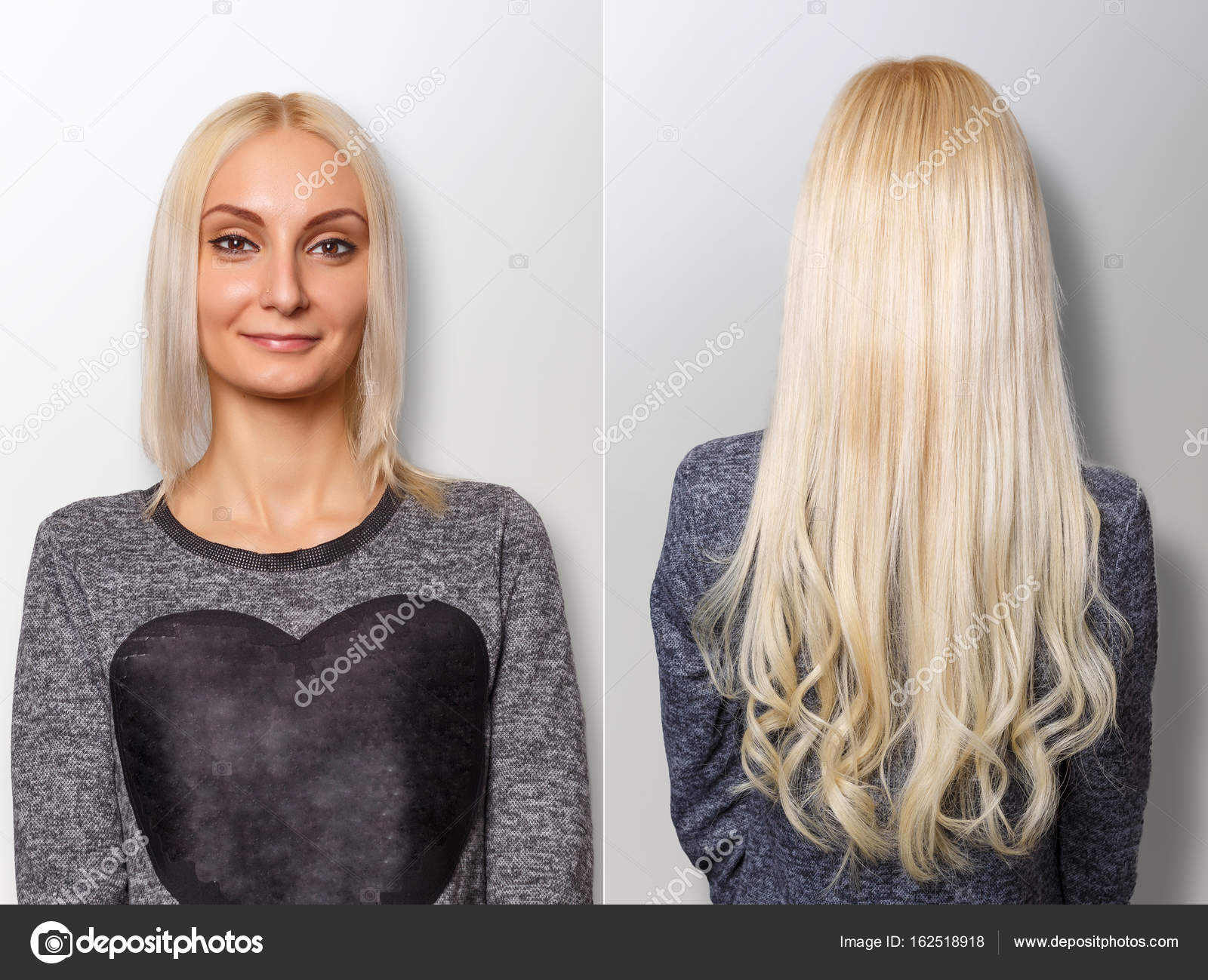 Hair extensions procedure. Hair before and after. — Stock Photo ...