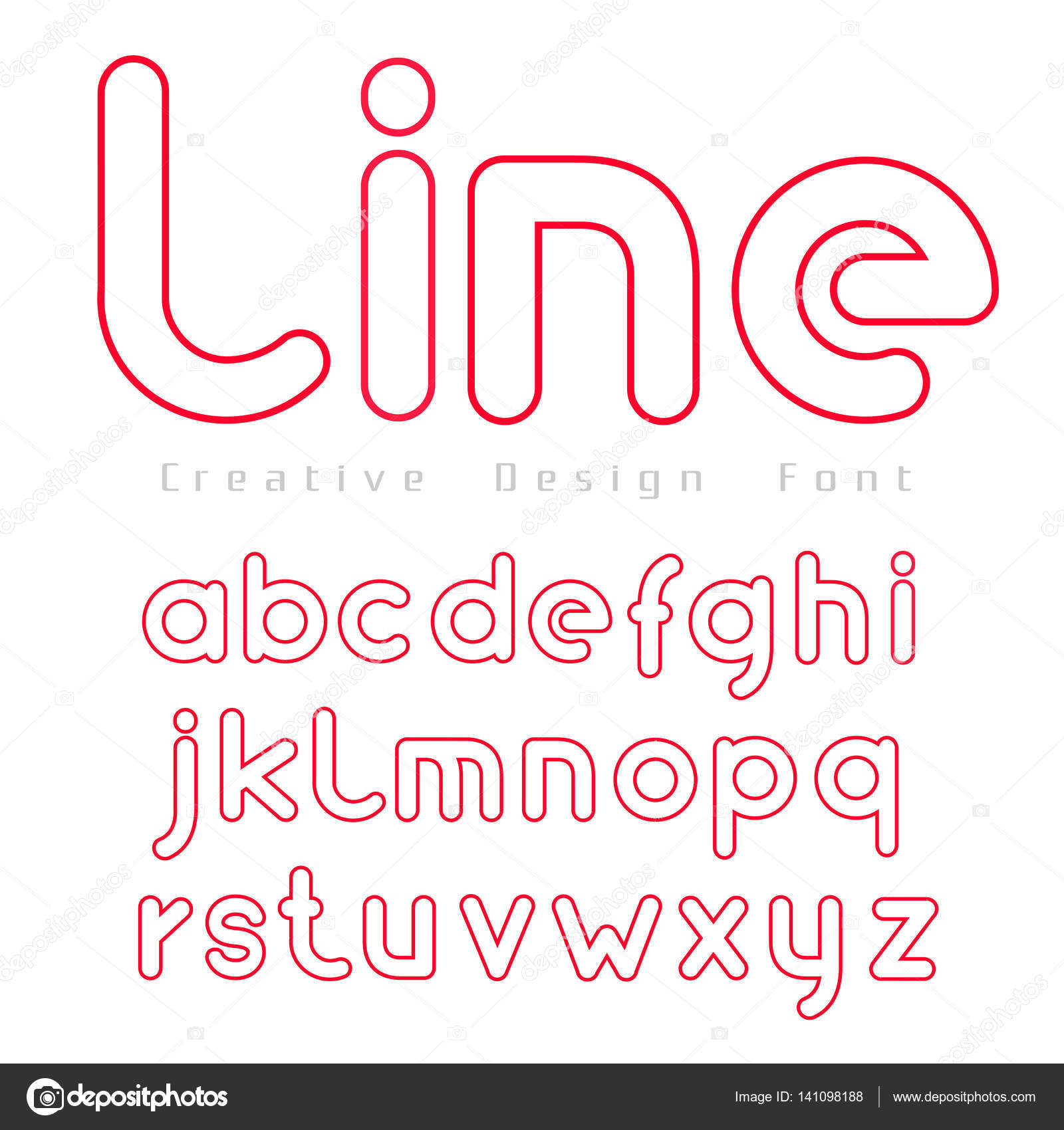 Vector conjunto de fuentes con contorno Color Rojo sobre fondo blanco ...