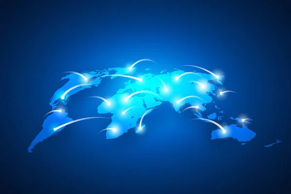 Abstract blue background with world map, internet line, connected ...