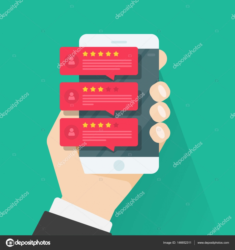 Review rating on mobile phone vector, smartphone reviews stars ...