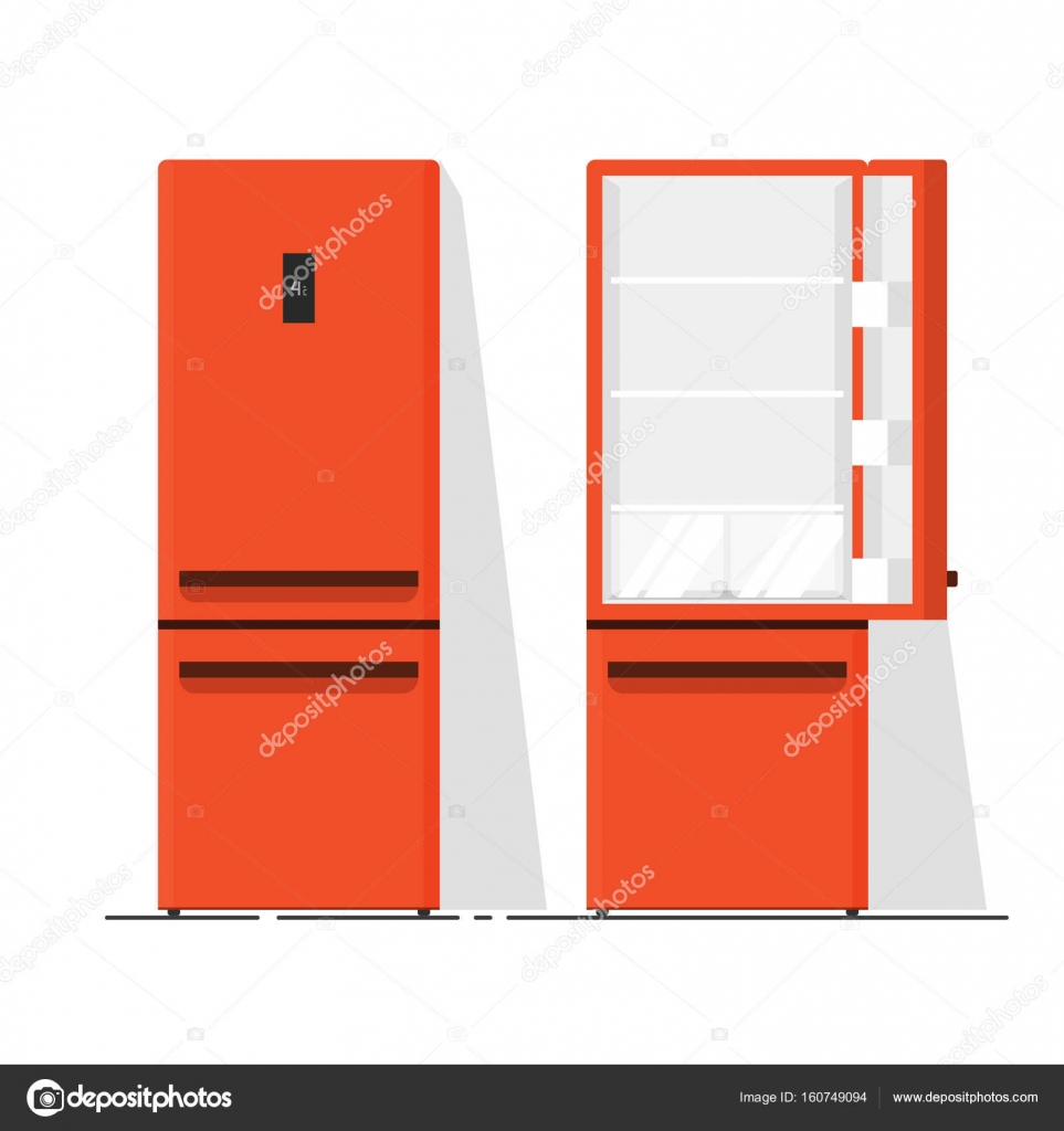 Refrigerator empty vector illustration, flat cartoon open and closed ...