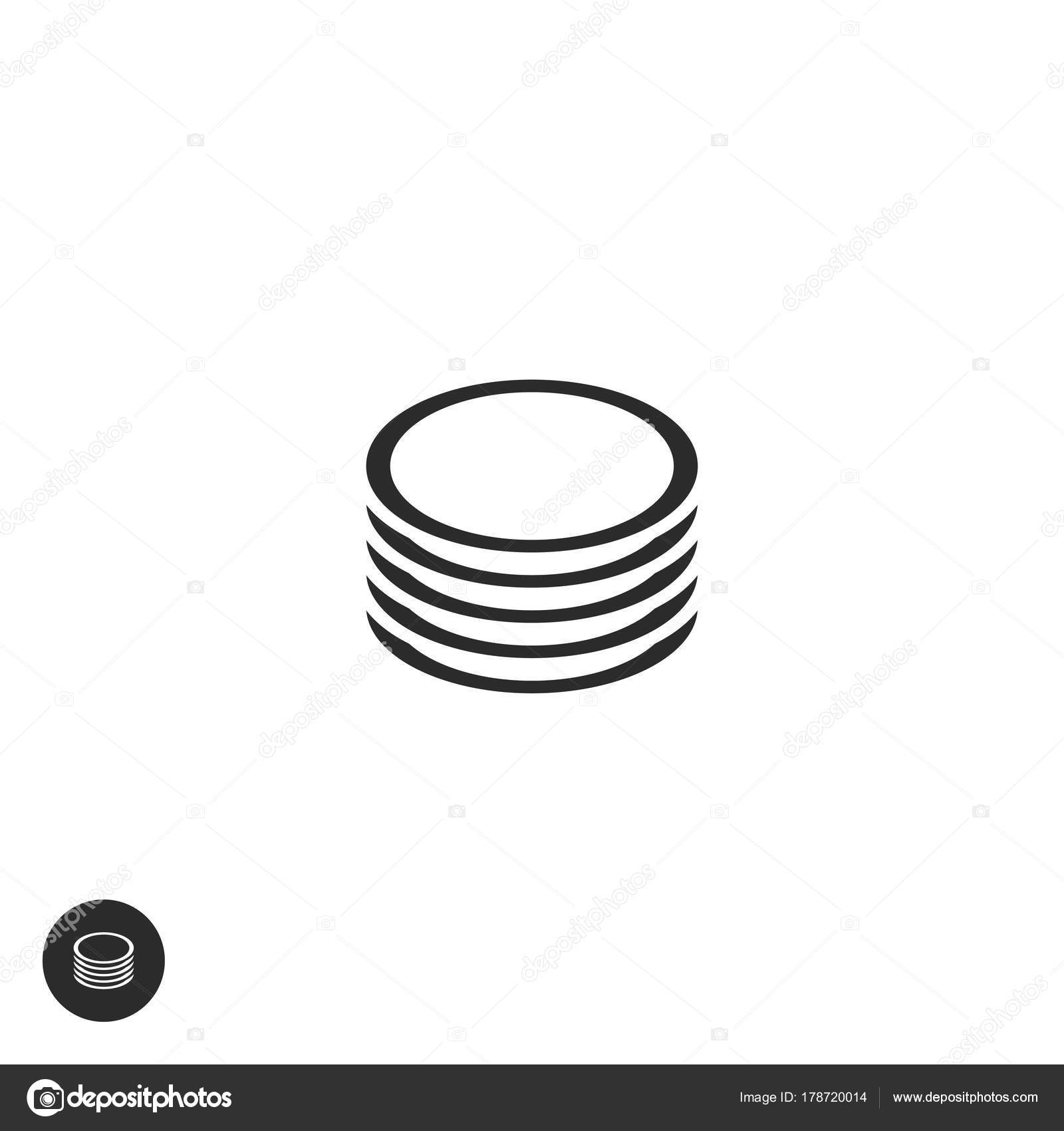 Coins stack vector pictogram, flat outline round logo element idea ...