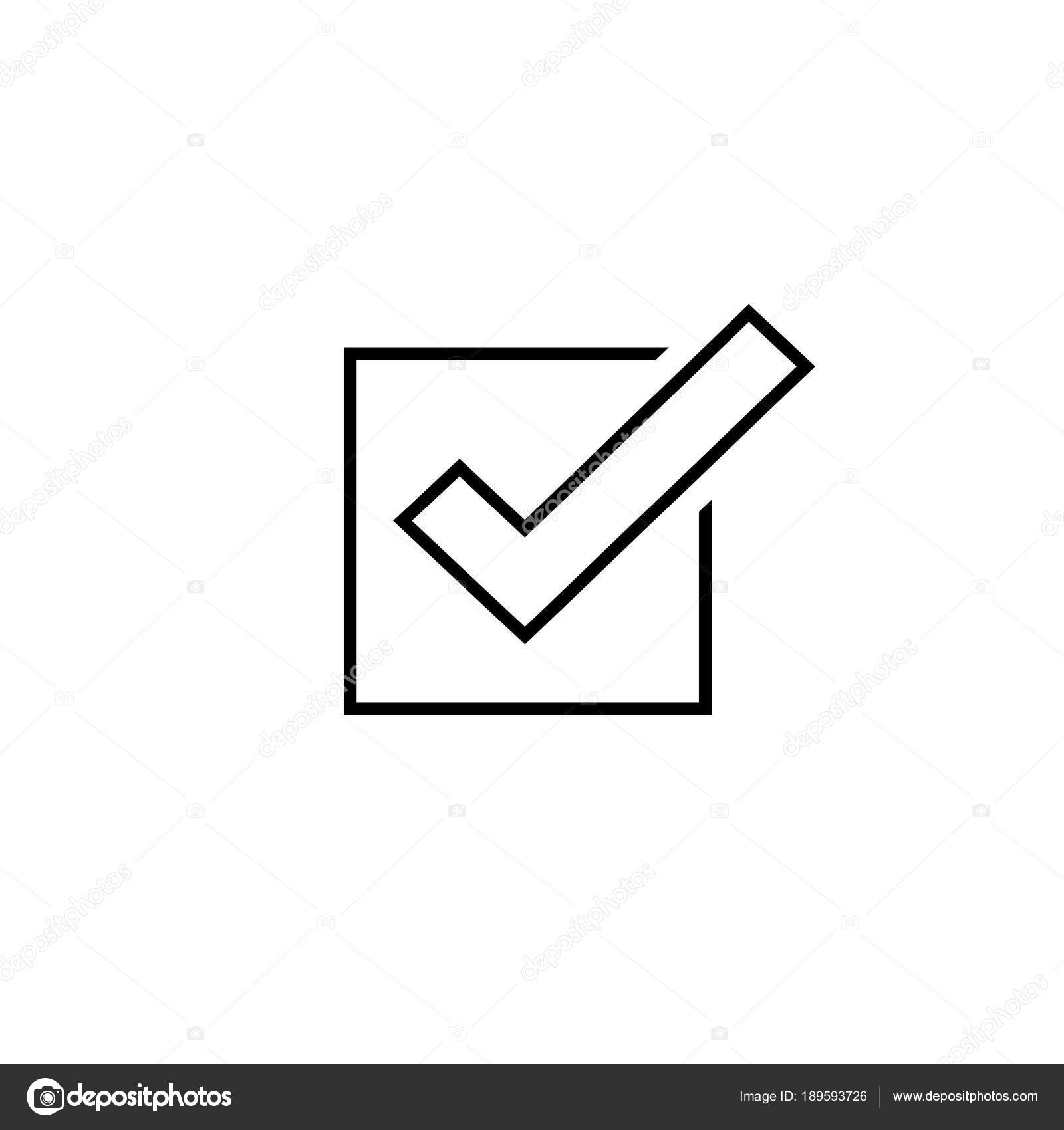 Tick icon vector symbol, line outline checkmark isolated on white ...