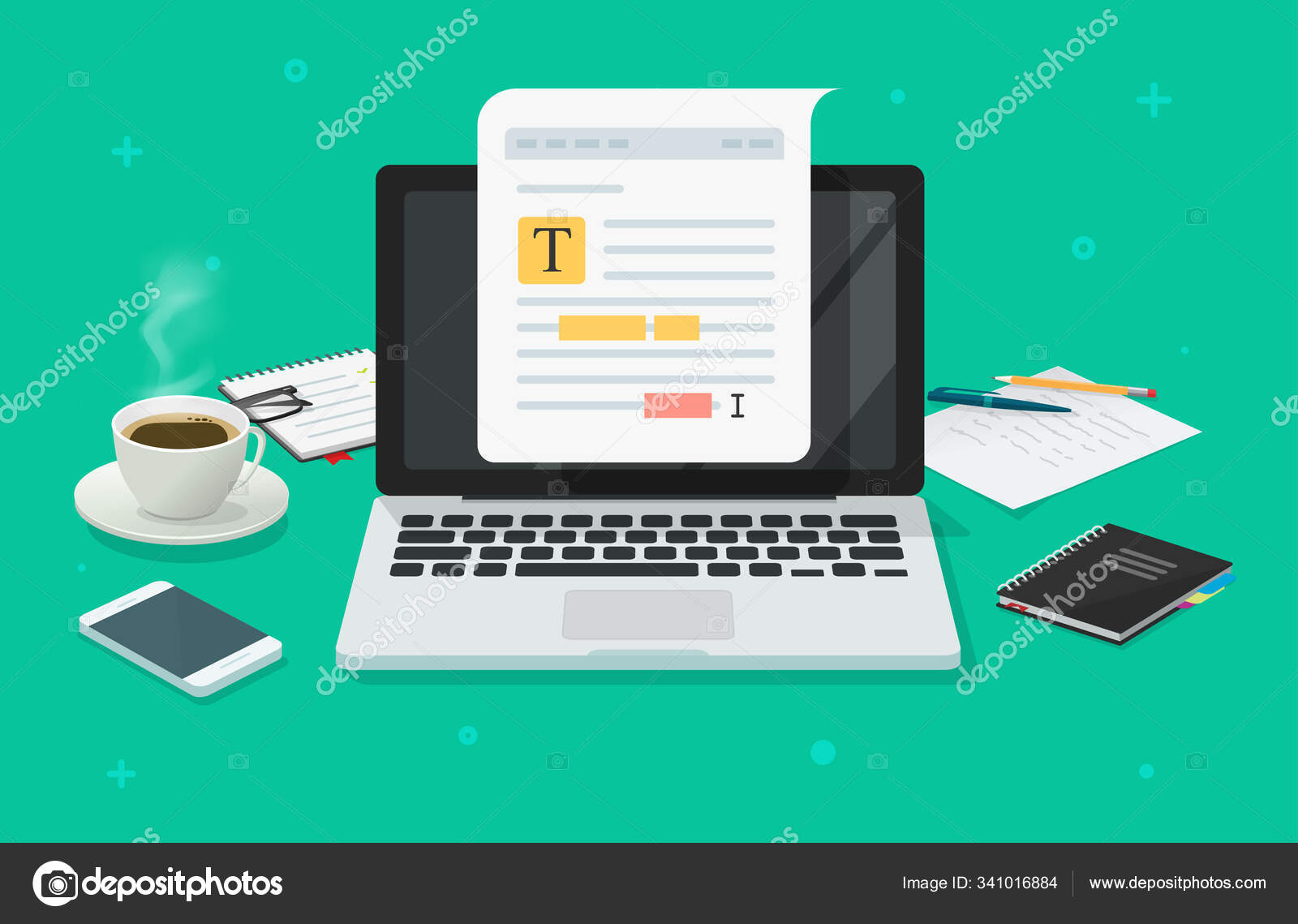 Text file or document content editing online on laptop computer on ...