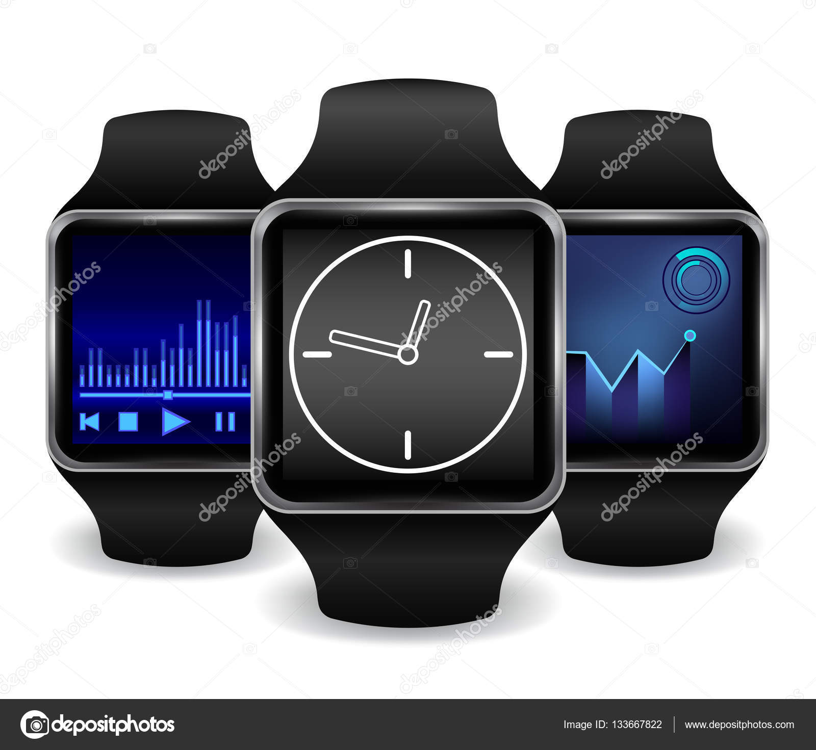 Smart watch with Interface in several color options . Vector ...