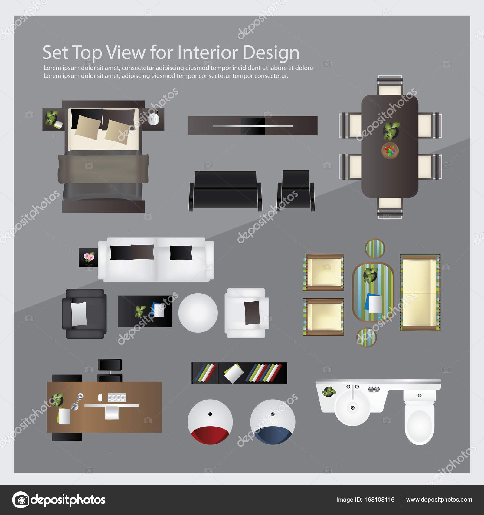 Set top view for interior design. Isolated Illustration Stock Vector ...