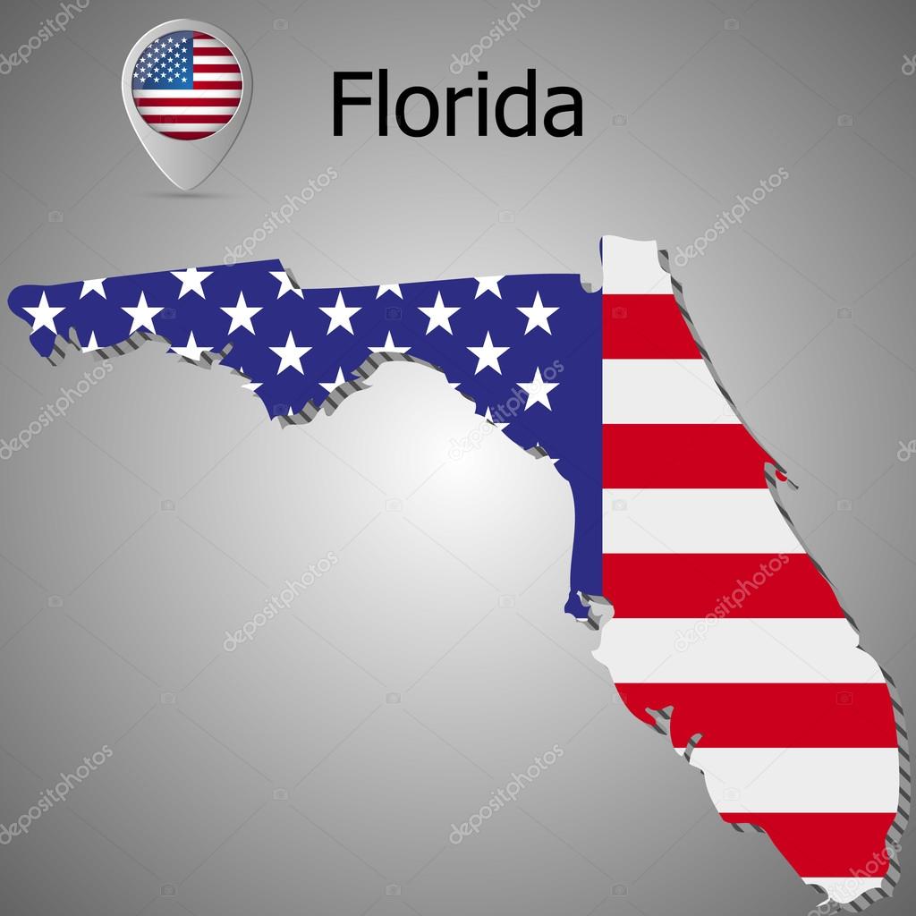 Map of the State of Florida and American flag illustration — Stock ...