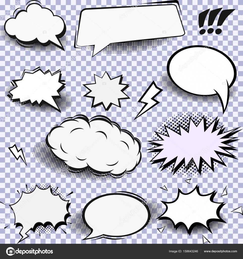 Set of vector pop art signs and comic cartoon bubbles and elements with ...