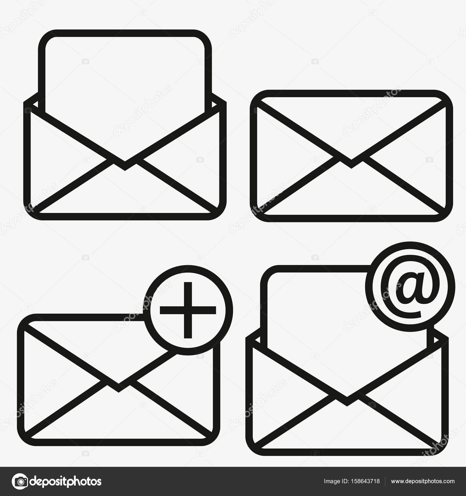 Outline email icon isolated on grey background. Open envelope pictogram ...